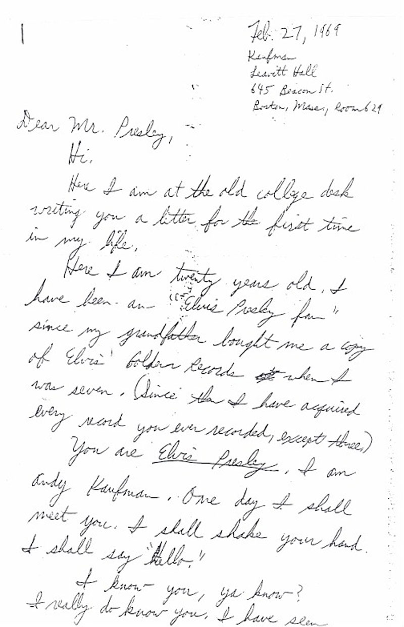Young Andy Kaufman s Handwritten Letter To Elvis Handwriting 